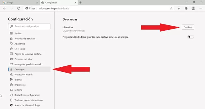 Microsoft Edge lejupielādē un maina atrašanās vietu