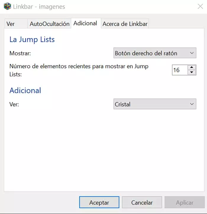 Configuración adicional da barra de ligazóns