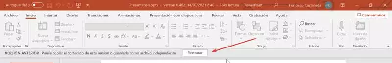 PowerPoint प्रस्तुति को पुनर्स्थापित करें