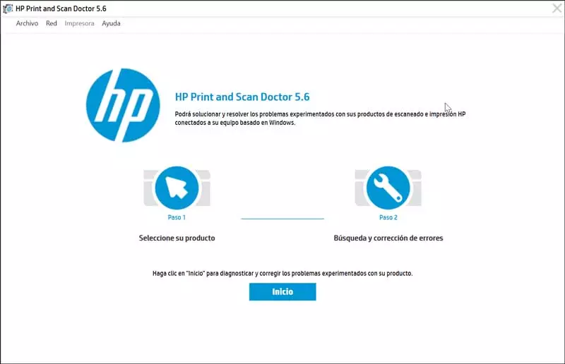 Domači zaslon HP Print and Scan Doctor