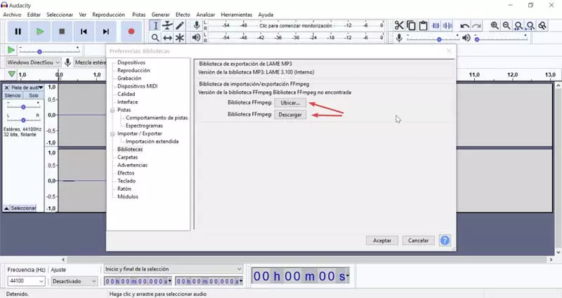 Adaucity biblioteca FFmpeg per exportar àudio de vídeos