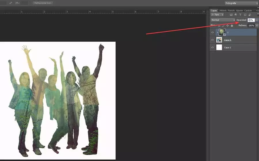 La doppia esposizione con Photoshop cambia l'opacità