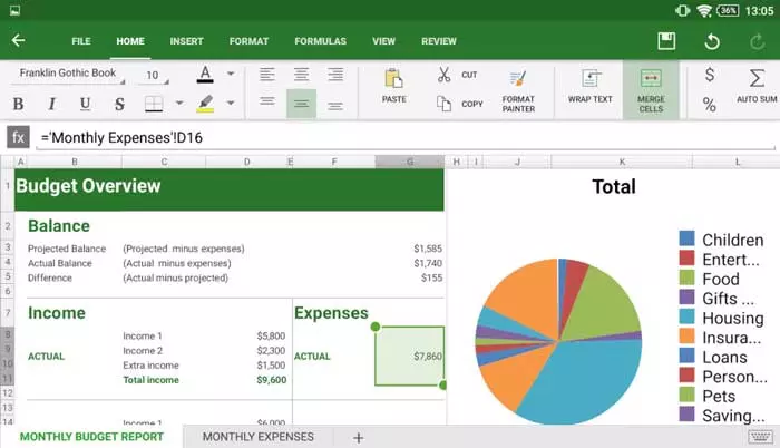 OfficeSuite spreadsheet