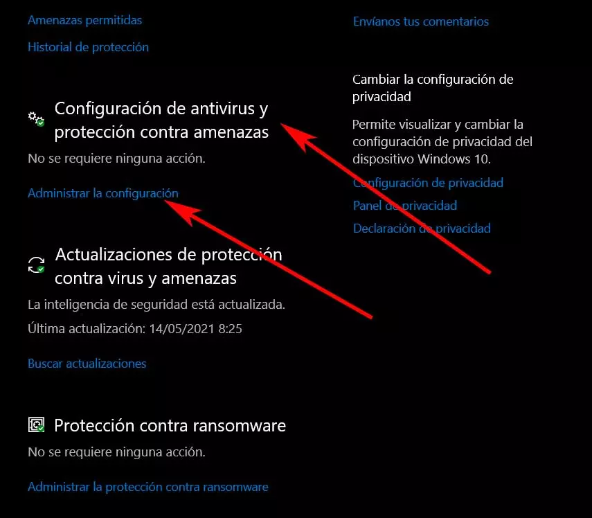 Gestionați setările Windows Defender