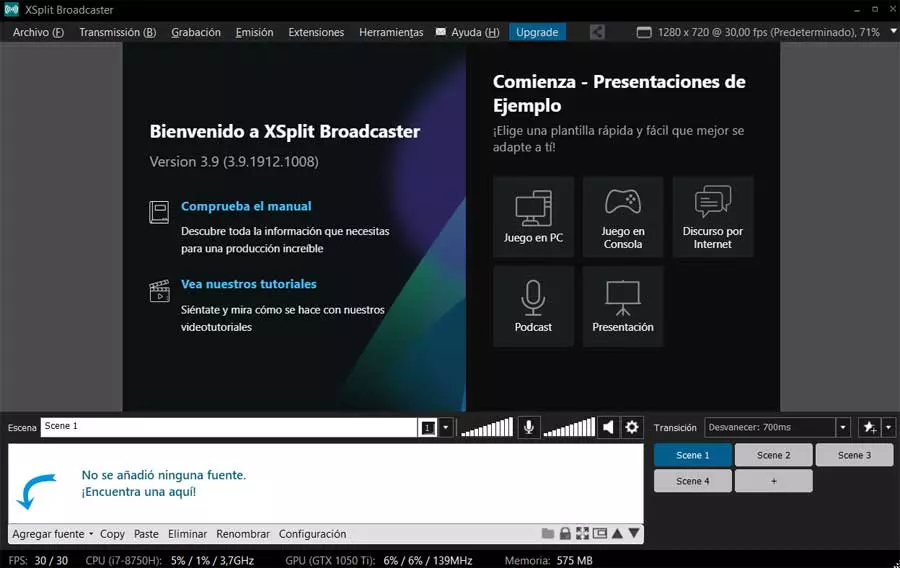 อินเทอร์เฟซหลักของ Xsplit Broadcaster