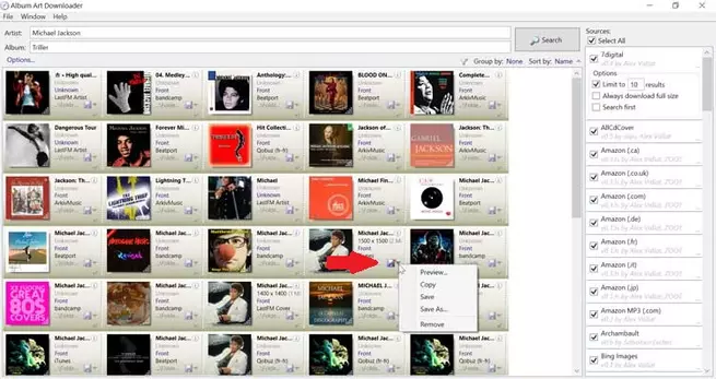 Opzioni per il download di Album Art Downloader