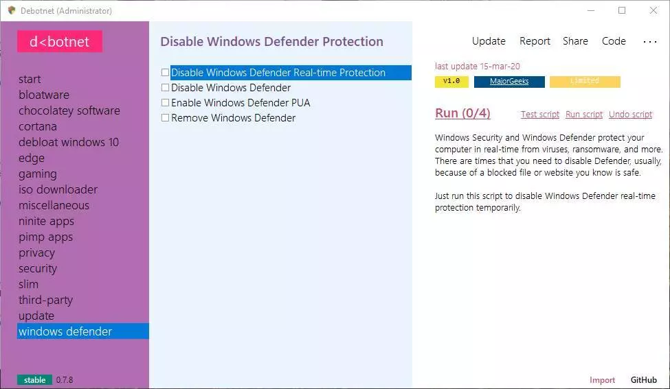 „Debotnet“ – „Windows Defender“.