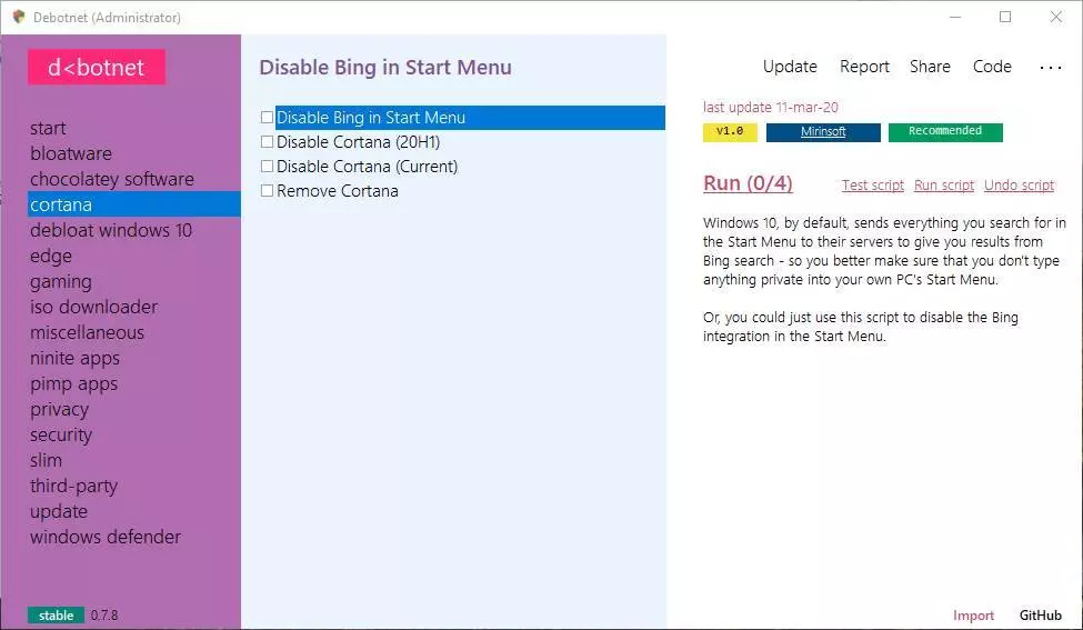 „Debotnet“ – „Cortana“.