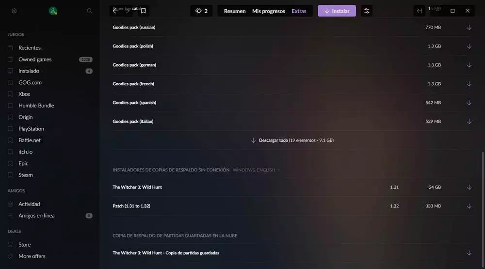 Descargas adicionais de GOG