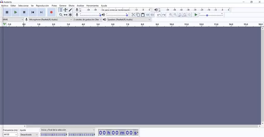 Audacity hoofdinterface