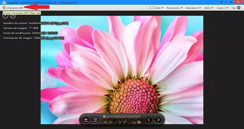 Información EXIF de Honeyview