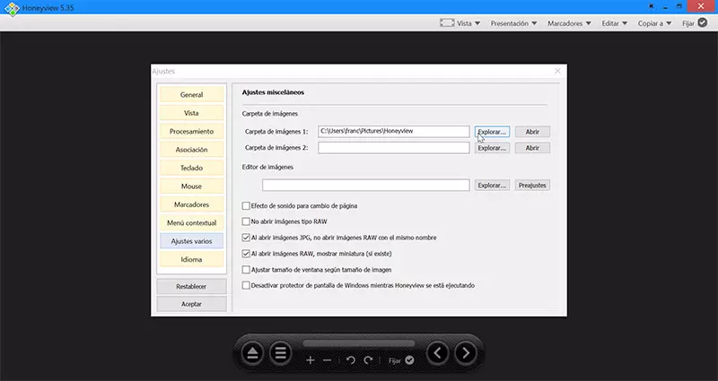 Editor de imaxes externo Honeyview