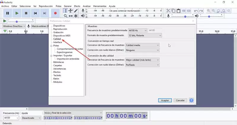 Audacity Preferències i Qualitat