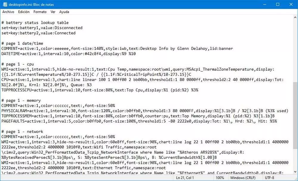 Desktop Info - parametrlər