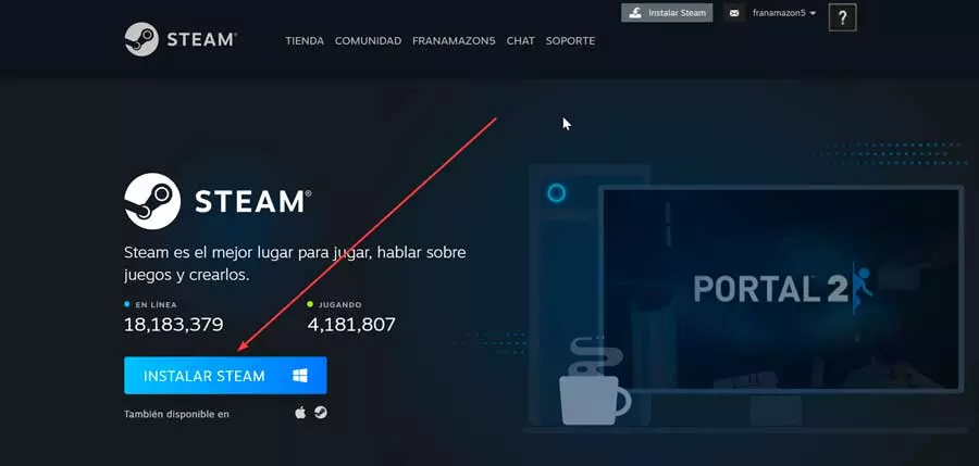 Tsindrio eo amin'ny fametrahana Steam