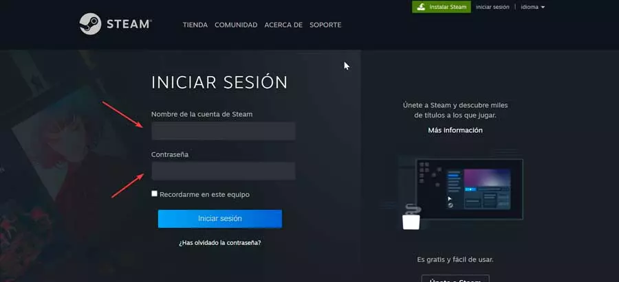 Faça login na Web do Steam