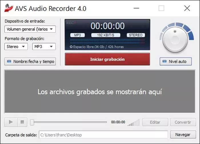 AVS Audio Recorder babban menu