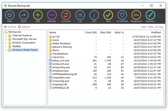 Zipware Programm fir Dateien ze kompriméieren