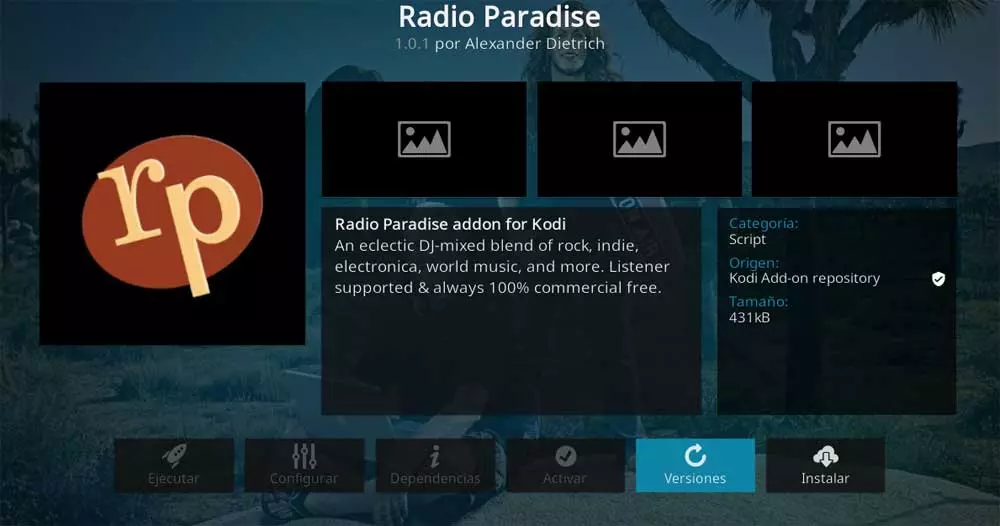 Radio Paradise Kodi tafoegings