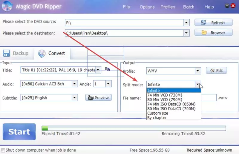 โหมดแยก Magic DVD Ripper