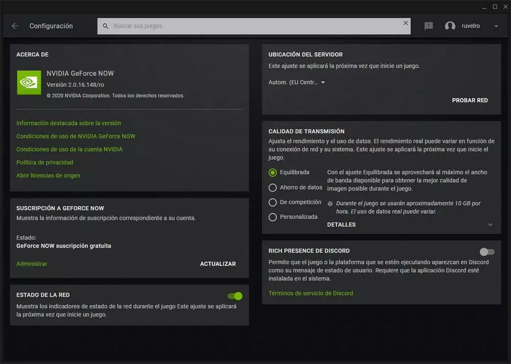 GeForce Now - Instellings