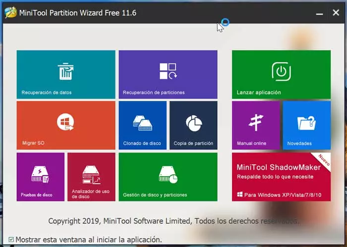 MiniTool Partition Wizard menú principal