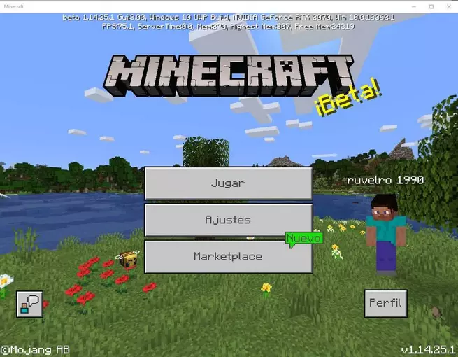 Minecraft kwa Windows 10 - menyu