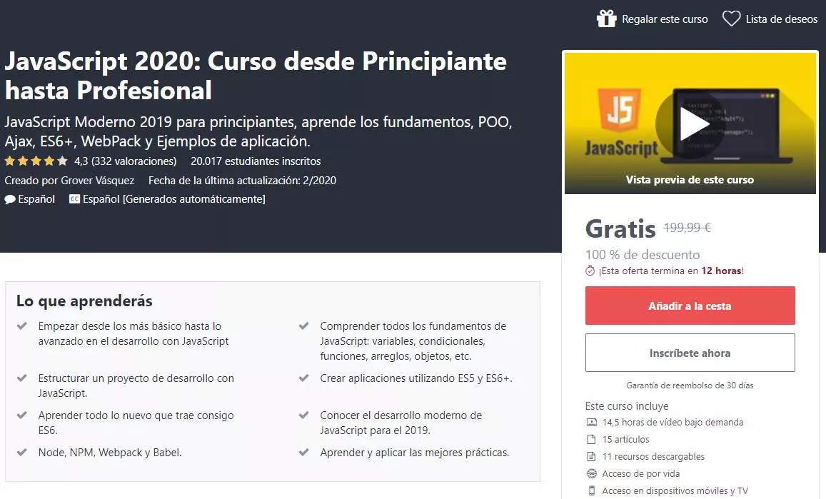 JS-programmeringskursus 200 euro gratis