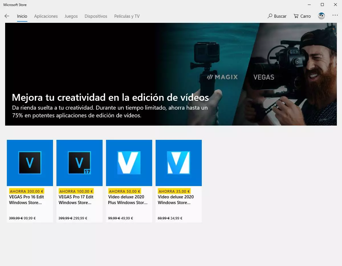 Salmenta bideo edizioa Microsoft Store Windows 10