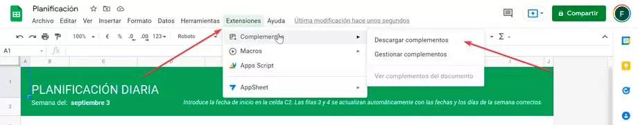 Complementos de descarga de follas de cálculo de Google