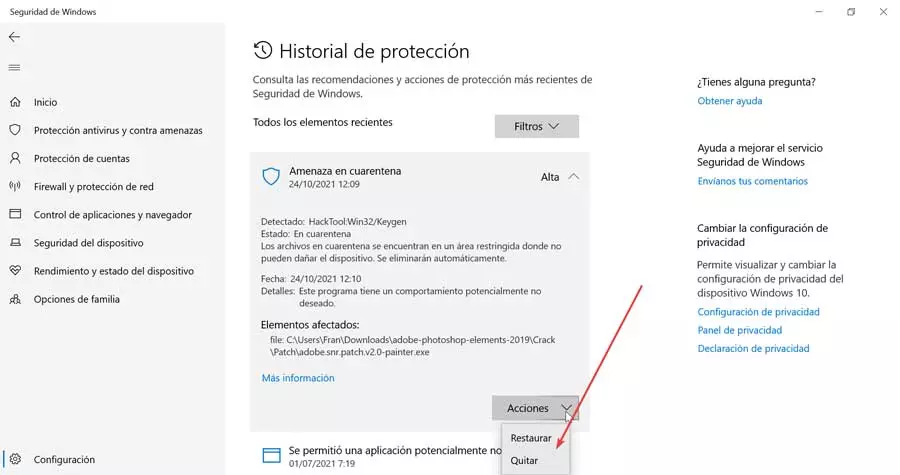 Historio pri protekto de Windows Defender