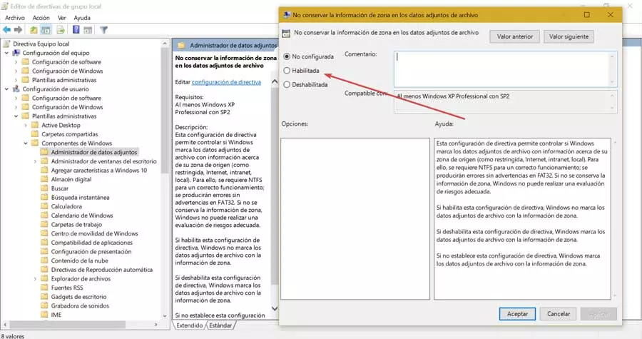 No conservar la informació de zona a les dades adjuntes d'arxiu