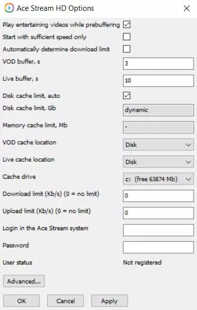 Pag-configure sa Ace Stream