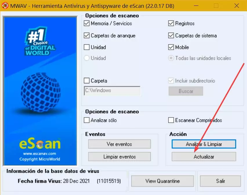 Actualización do kit de ferramentas antivirus eScanAV