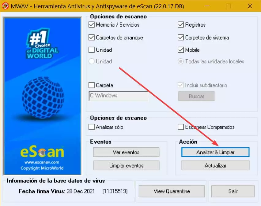 eScanAV Anti-Virus Toolkit のスキャンとクリーニング