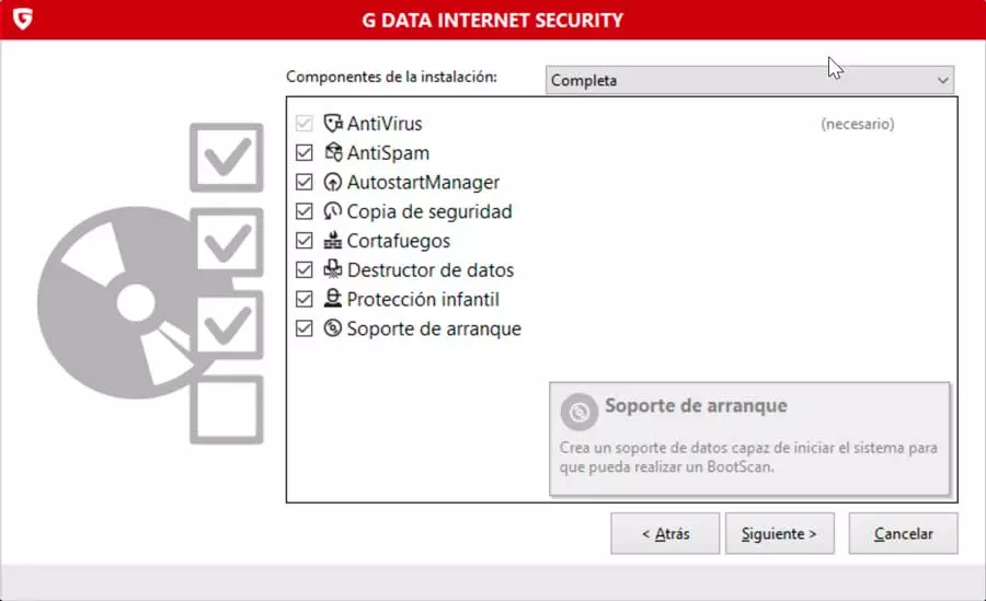 G DATA Internet Security instalācijas komponenti