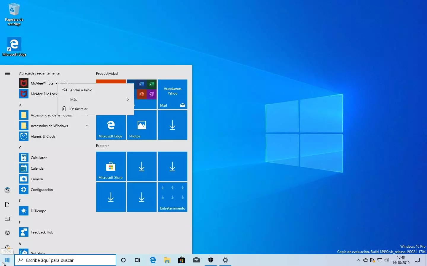 Выдаленне антывіруса з меню «Пуск» у Windows 10