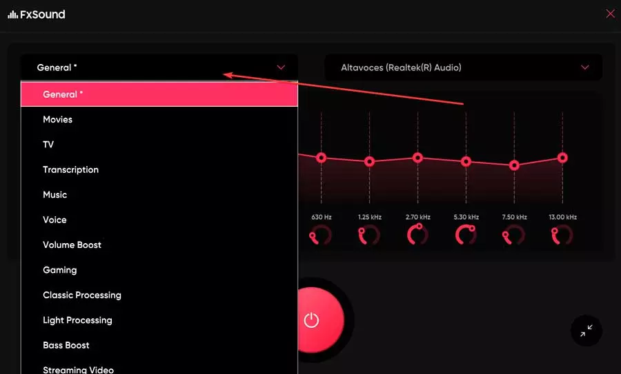 FXSound əvvəlcədən təyin edilmiş profillər