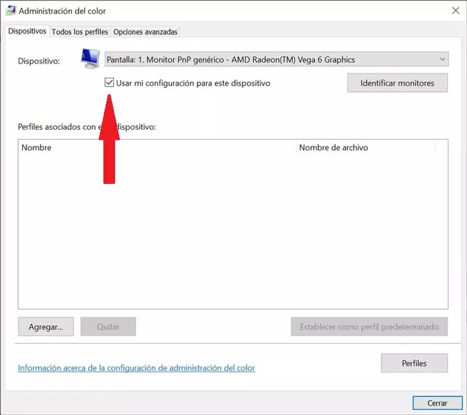 As configurações de uso do gerenciador de cores para este dispositivo