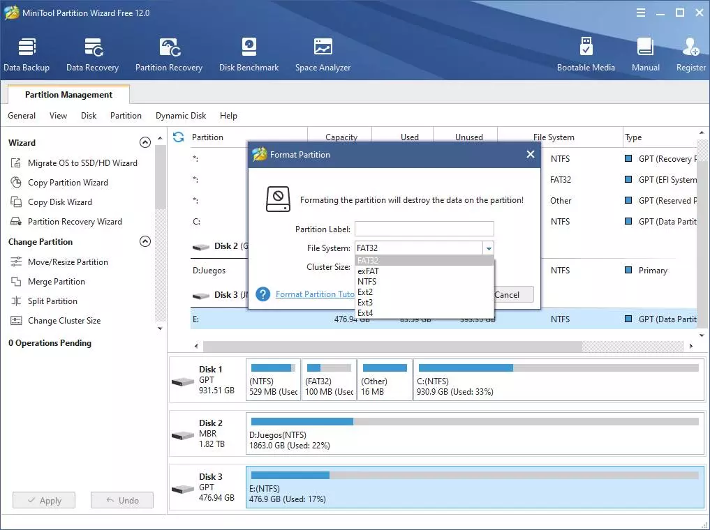 FAT32 muMinitool Partition Wizard