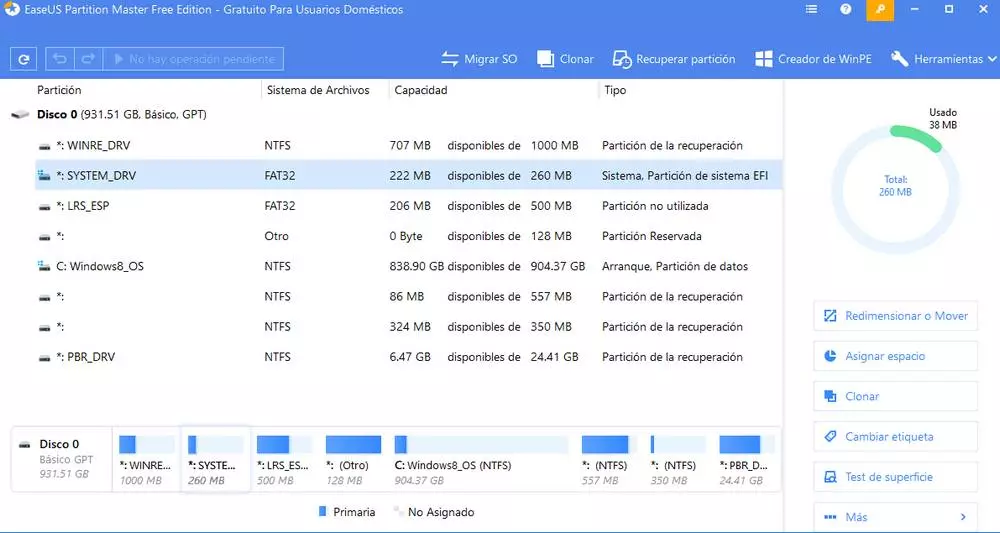 EaseUS Partition Master Free Edition-koppelvlak