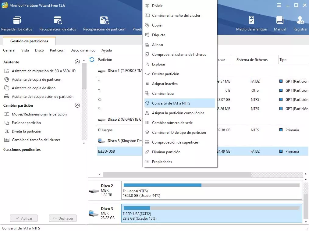 Minitool ورهاڱي مددگار FAT32 NTFS