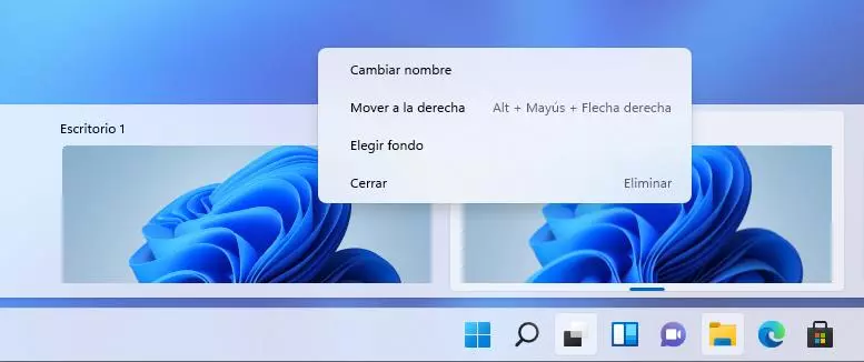 Opcións de escritorio virtual de Windows 11