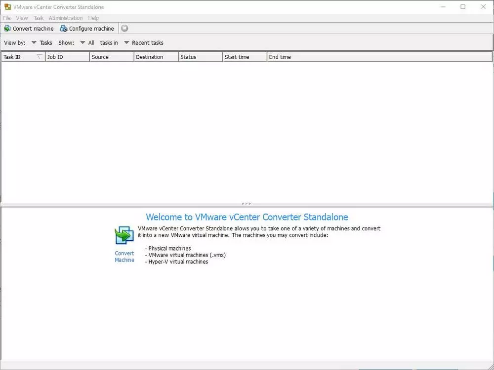 VMware vCenter కన్వర్టర్ - ప్రధాన విండో