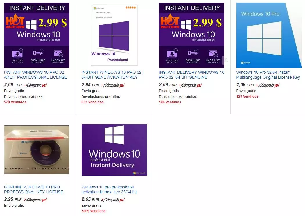 Fałszywe licencje Windows 10 eBay