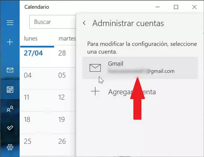 Windows 10 calendar select account