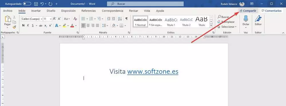 Share document from Word in Office 365