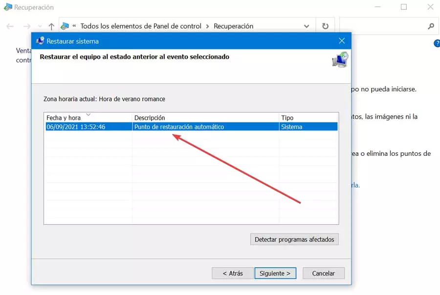 Gjenopprett system velg gjenopprettingspunkt