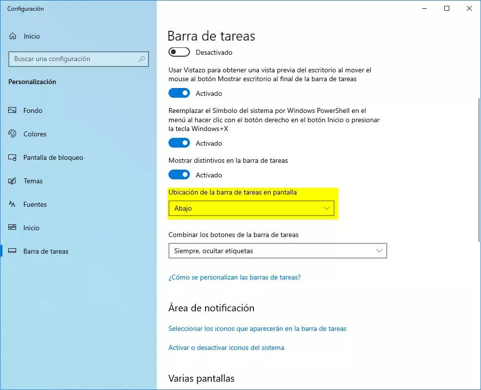 Configurer la barre des tâches dans Windows 10