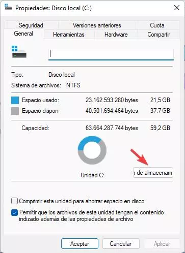 Windows 11 disk space properties